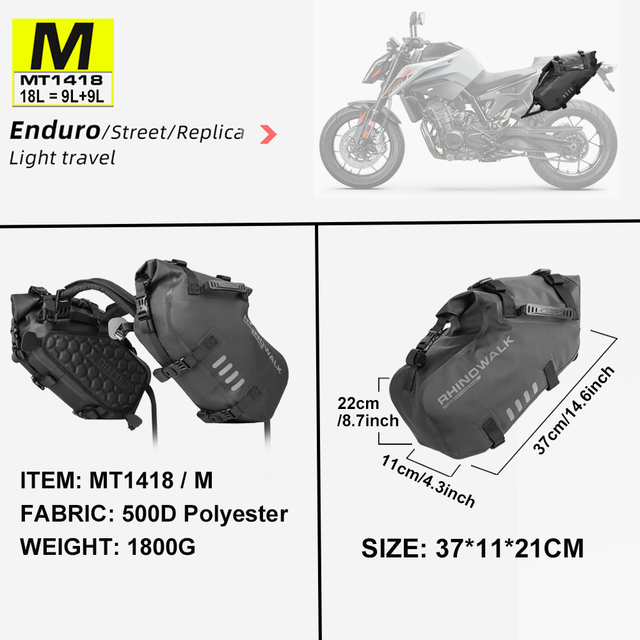 Rhinowalk Waterproof Motorcycle Saddle Bags – 18L/28L/48L Universal MT ...