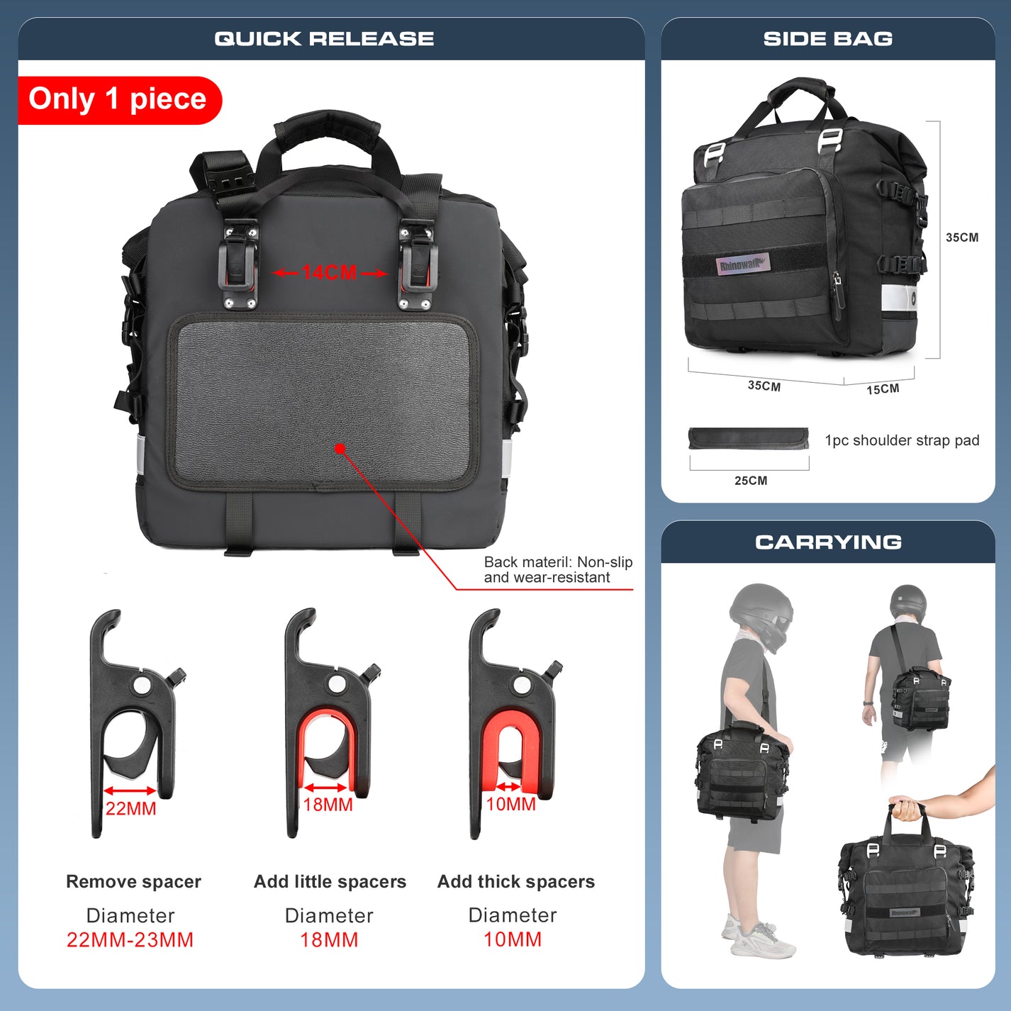 Rhinowalk Motorcycle Side Pannier Bag 25L Waterproof 1Pc MT2040 ...